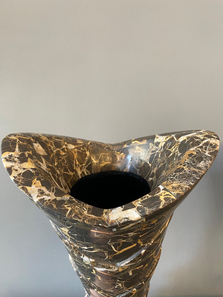 Pair of Tessellated Marble and Brass Vases For Sale at 1stDibs