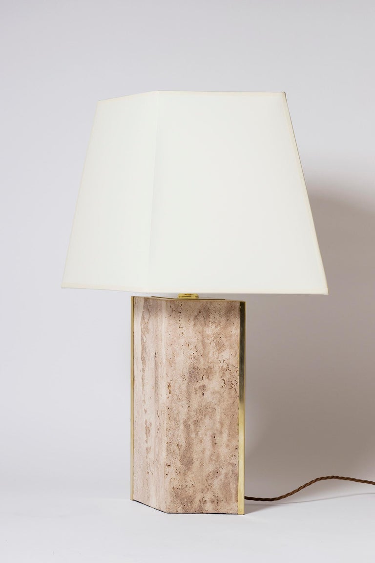 Pair of Travertine and Brass 'Marine' Table Lamps, by Dorian Caffot de ...