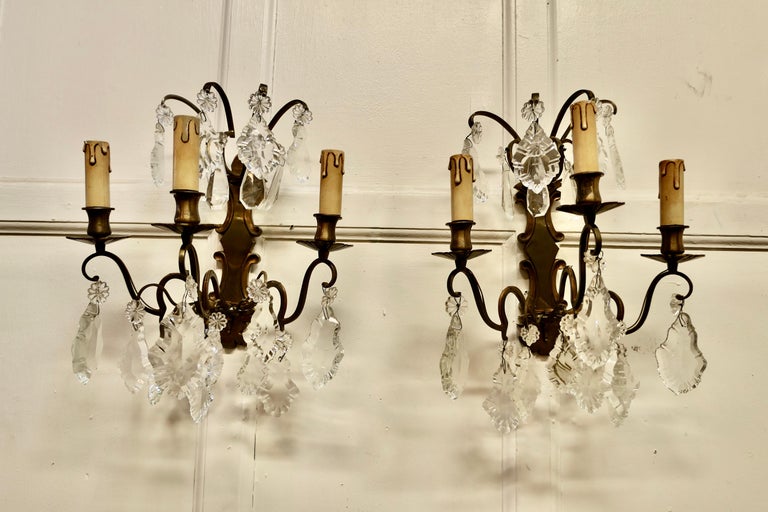 Pair of Triple Wall Chandeliers, Two Triple Sconce Wall Lights For Sale ...