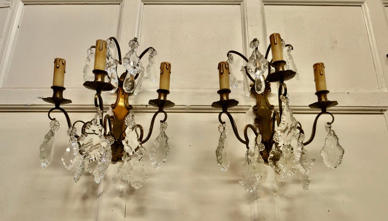 Pair of Triple Wall Chandeliers, Two Triple Sconce Wall Lights For Sale ...