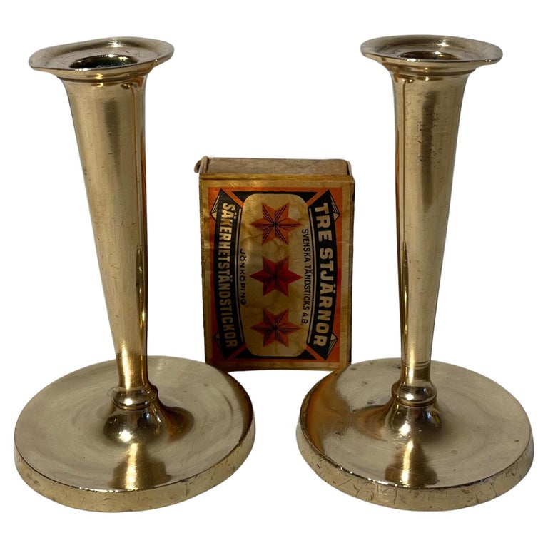 A pair of trumpet-shaped miniature brass candlesticks from 1830s For ...