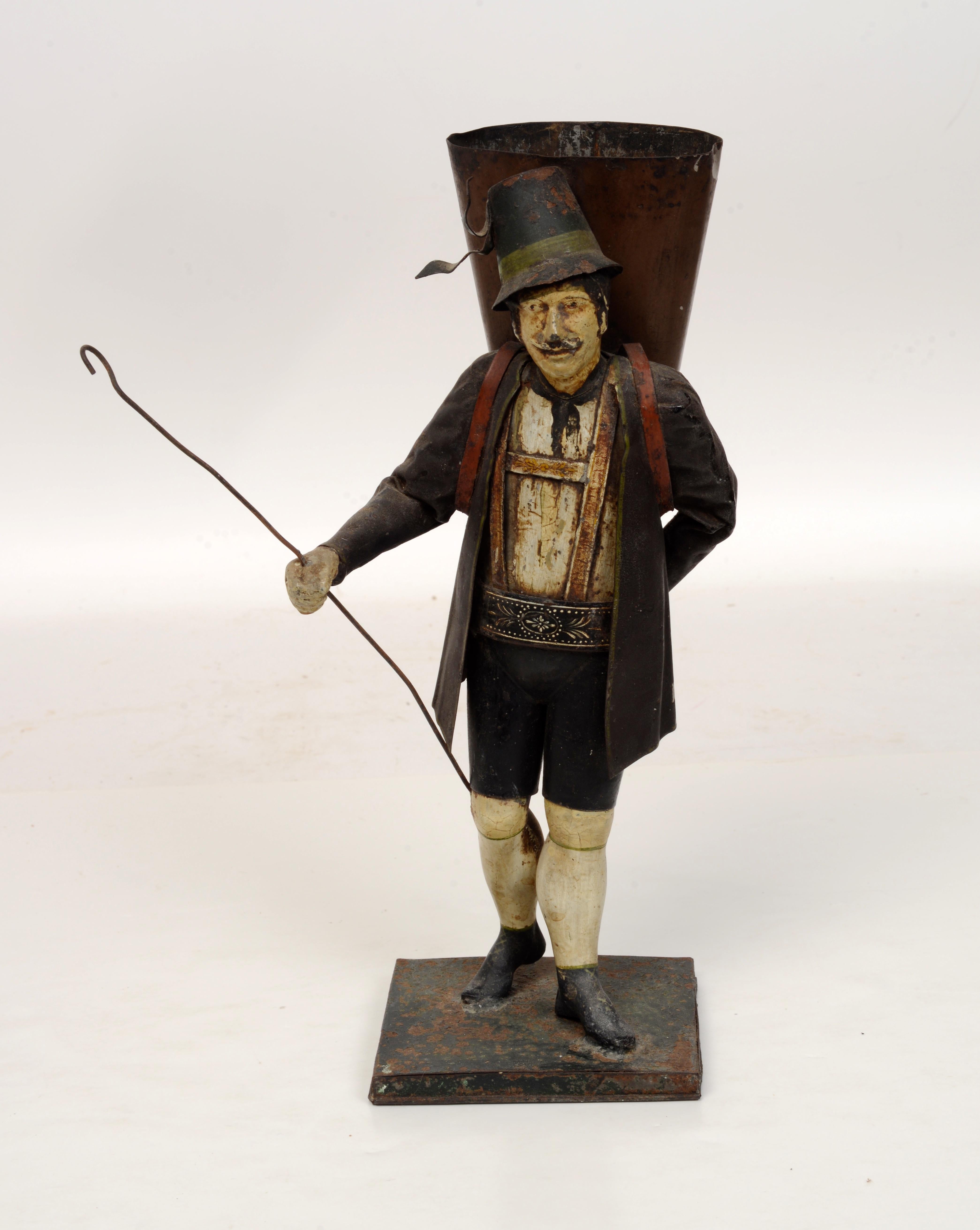 Pair of Tyrolean, Polychrome Painted Tole Figures, with Original Paint ...