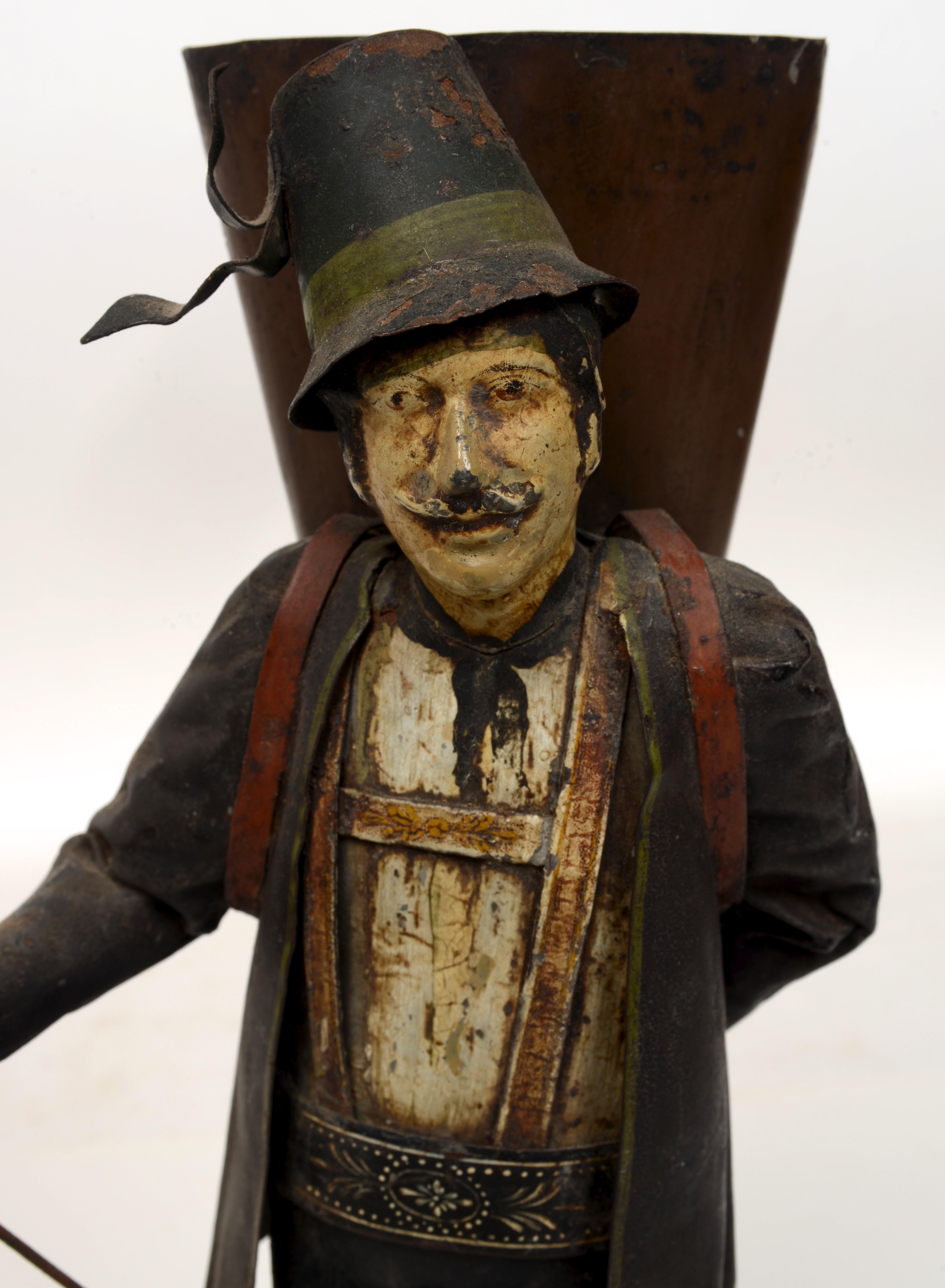 Pair of Tyrolean, Polychrome Painted Tole Figures, with Original Paint ...