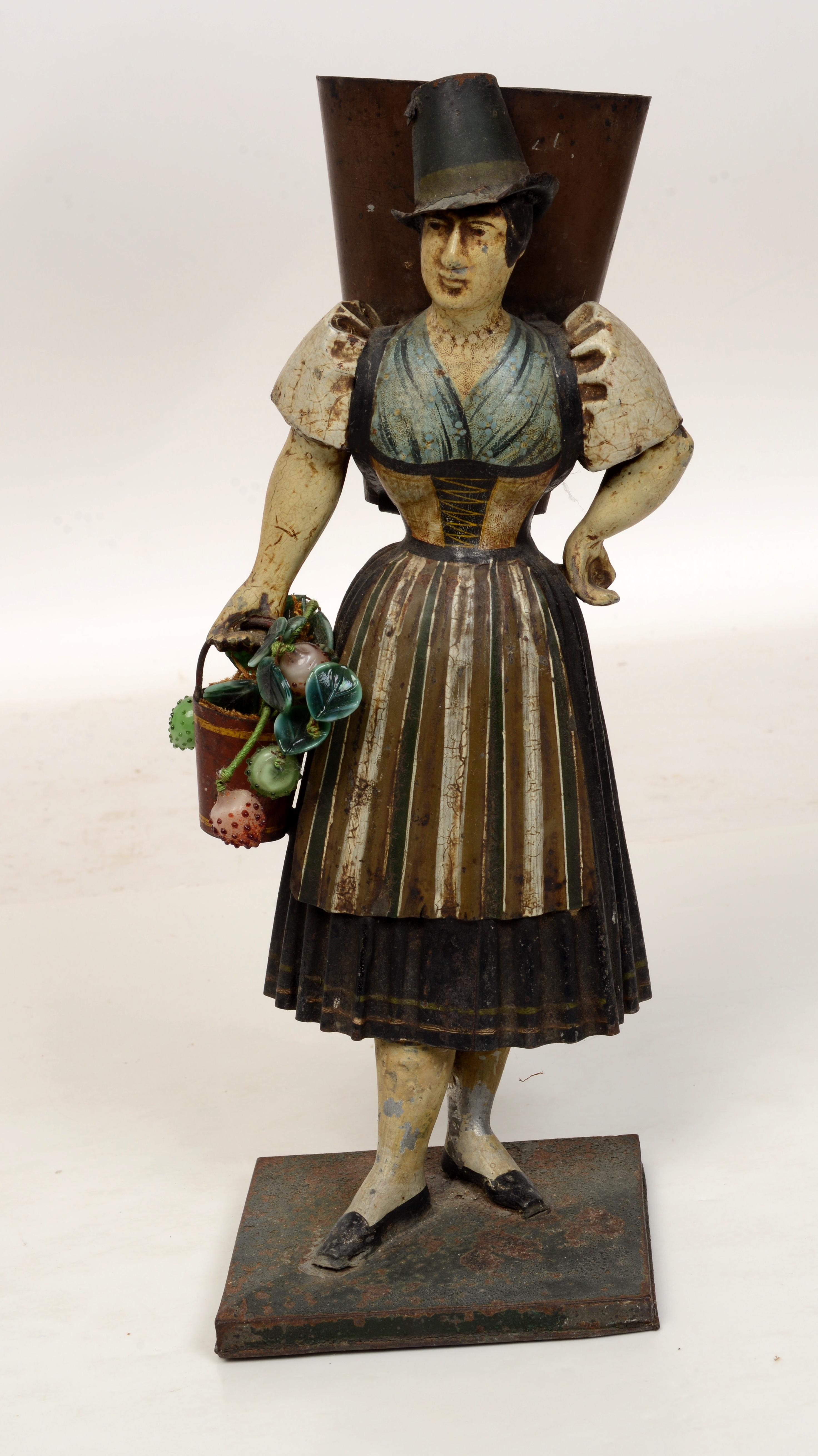 Pair of Tyrolean, Polychrome Painted Tole Figures, with Original Paint ...