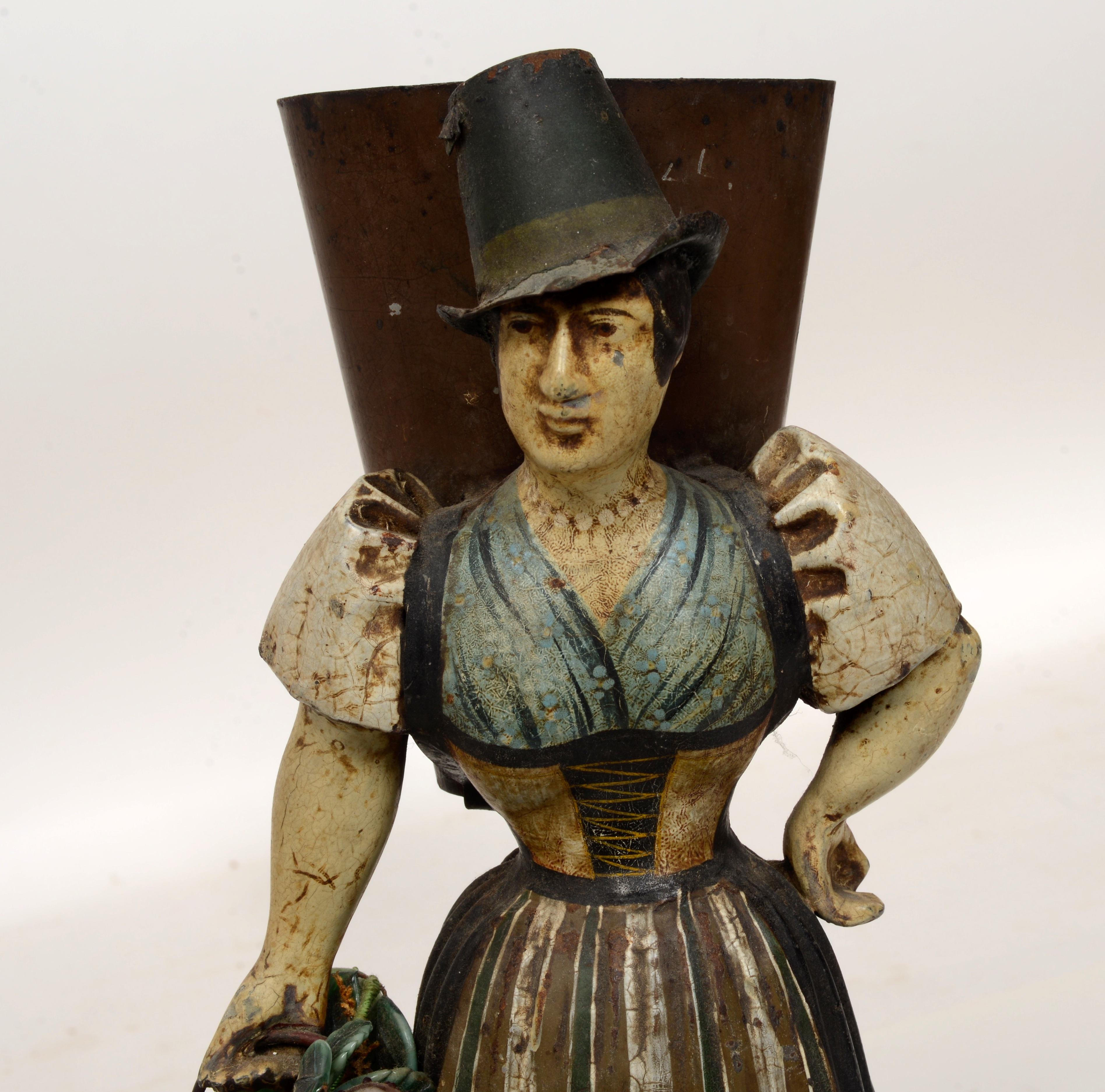 Pair of Tyrolean, Polychrome Painted Tole Figures, with Original Paint ...