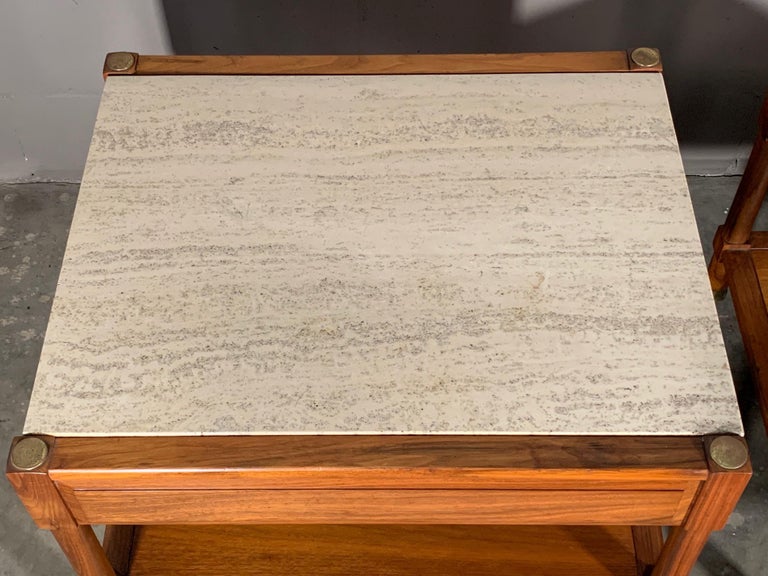 Pair of Unusual Heritage Henredon Nightstands with Travertine Tops at ...