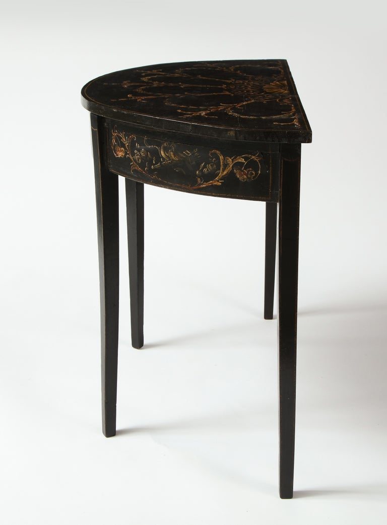 Pair of Victorian Black and Polychrome Demi-Lune Black Console Tables ...