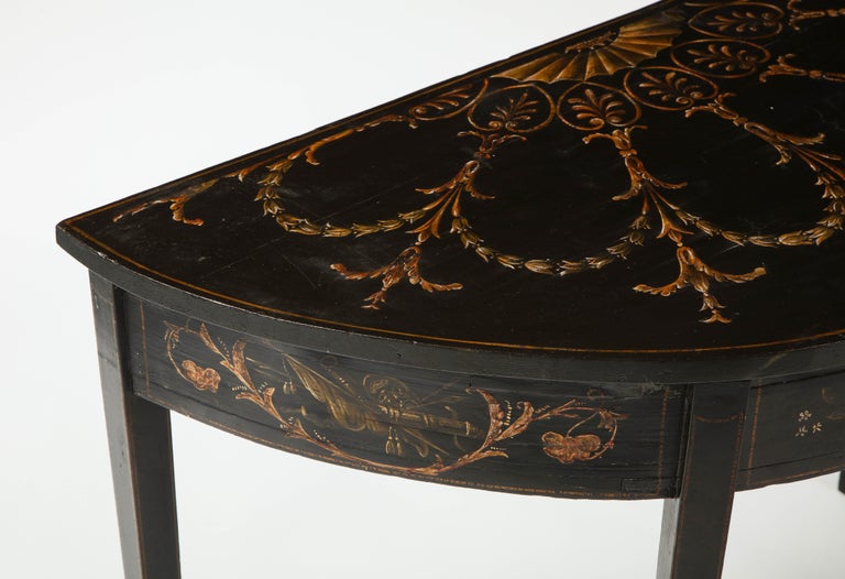 Pair of Victorian Black and Polychrome Demi-Lune Black Console Tables ...