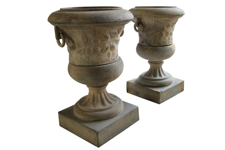 Pair of Victorian Clay Garden Urns on Pedestals at 1stDibs