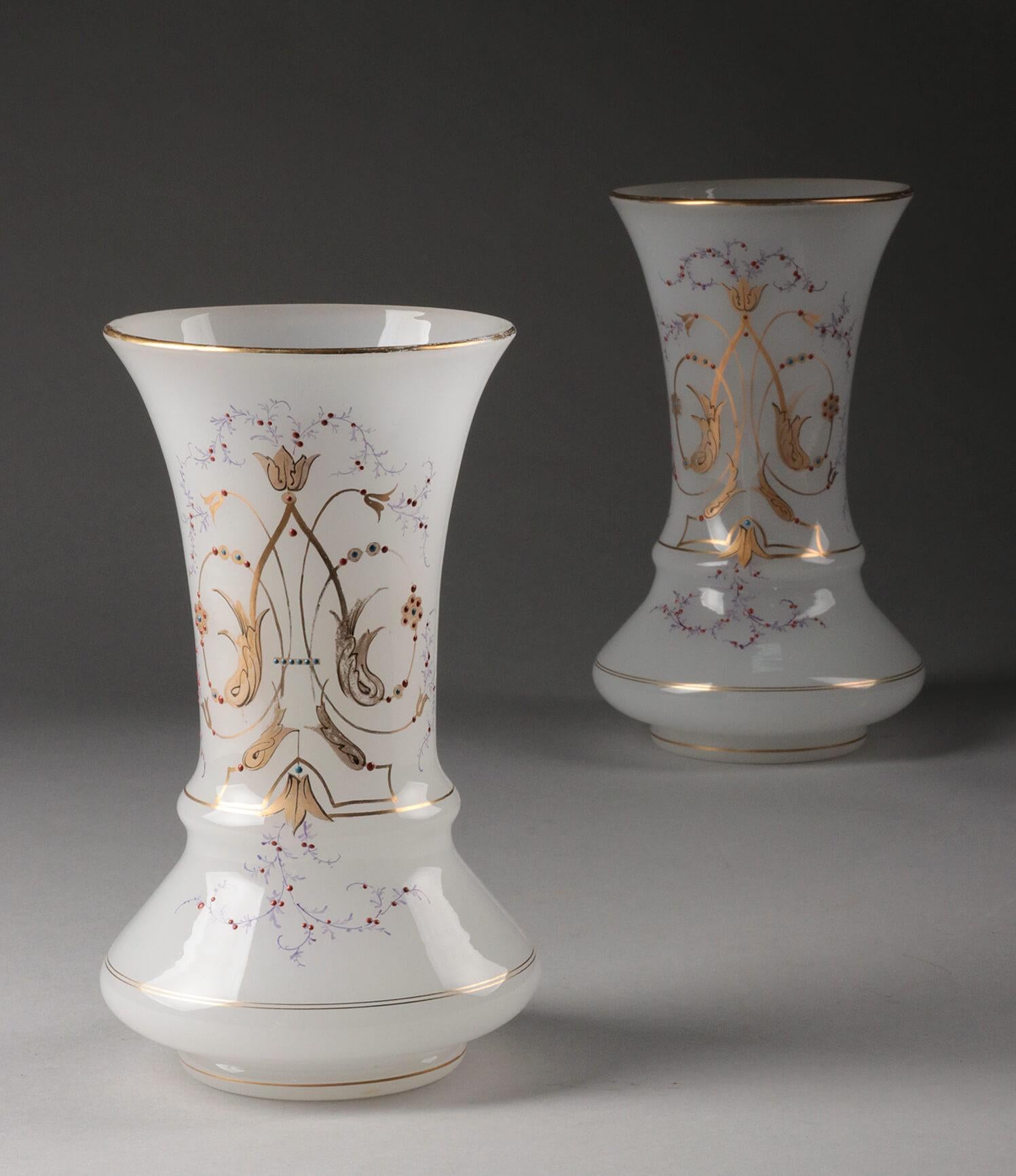Pair of Victorian Opaline Glass Hand Painted Vases from circa 1880 at 1stDibs | what is opaline ...