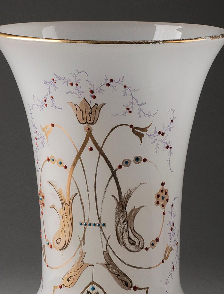 Pair of Victorian Opaline Glass Hand Painted Vases from circa 1880 For ...