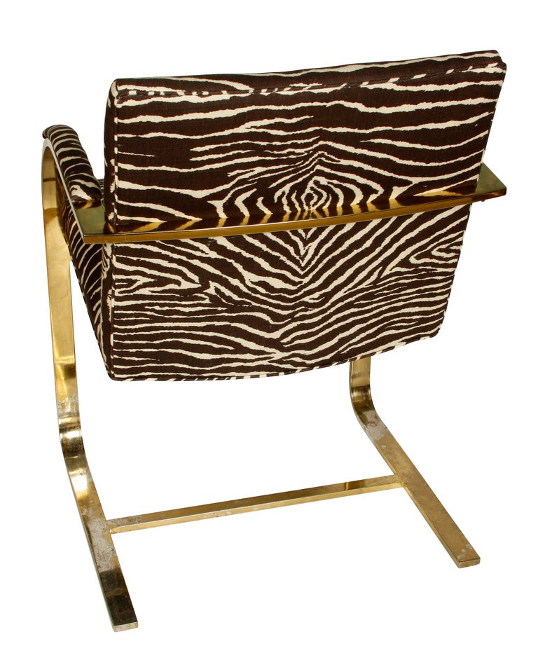 Pair of Vintage Brass Brown Zebra Armchiars For Sale at 1stDibs