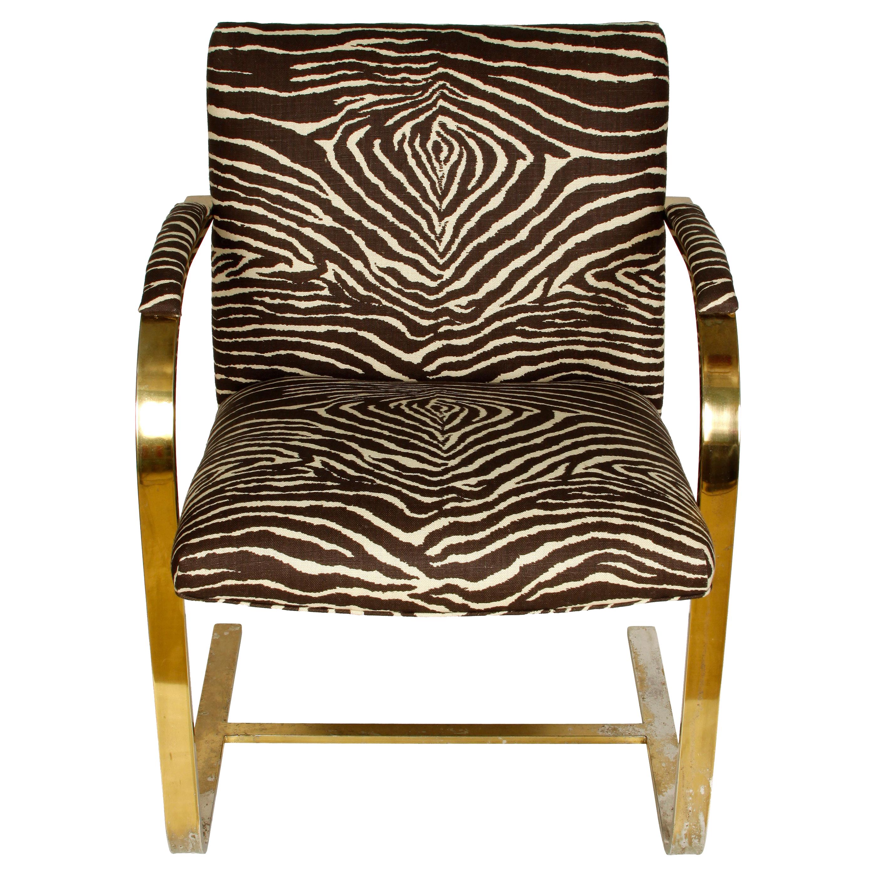 Pair of Vintage Brass Brown Zebra Armchiars For Sale at 1stDibs