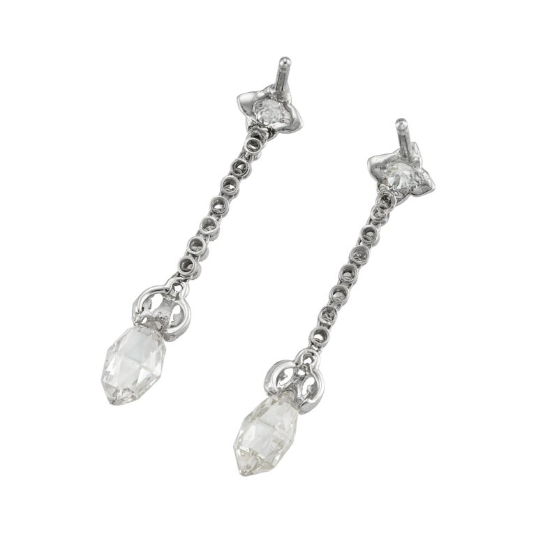 Pair of Vintage Diamond Drop Earrings For Sale at 1stDibs