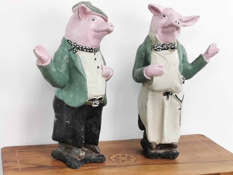 Pair of Vintage Early 20th Century Butchers Shop Pig Display Models For ...