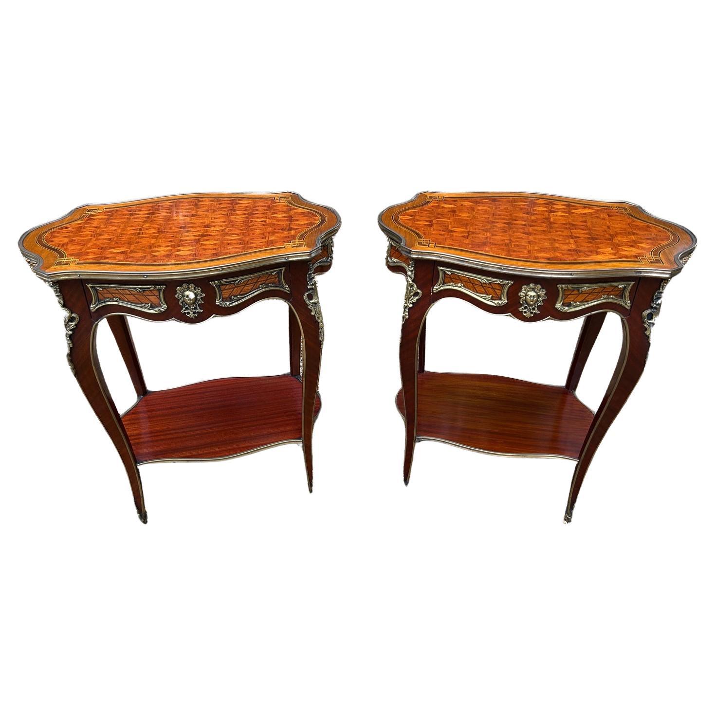 A pair of Vintage French Parquetry Side Tables For Sale at 1stDibs