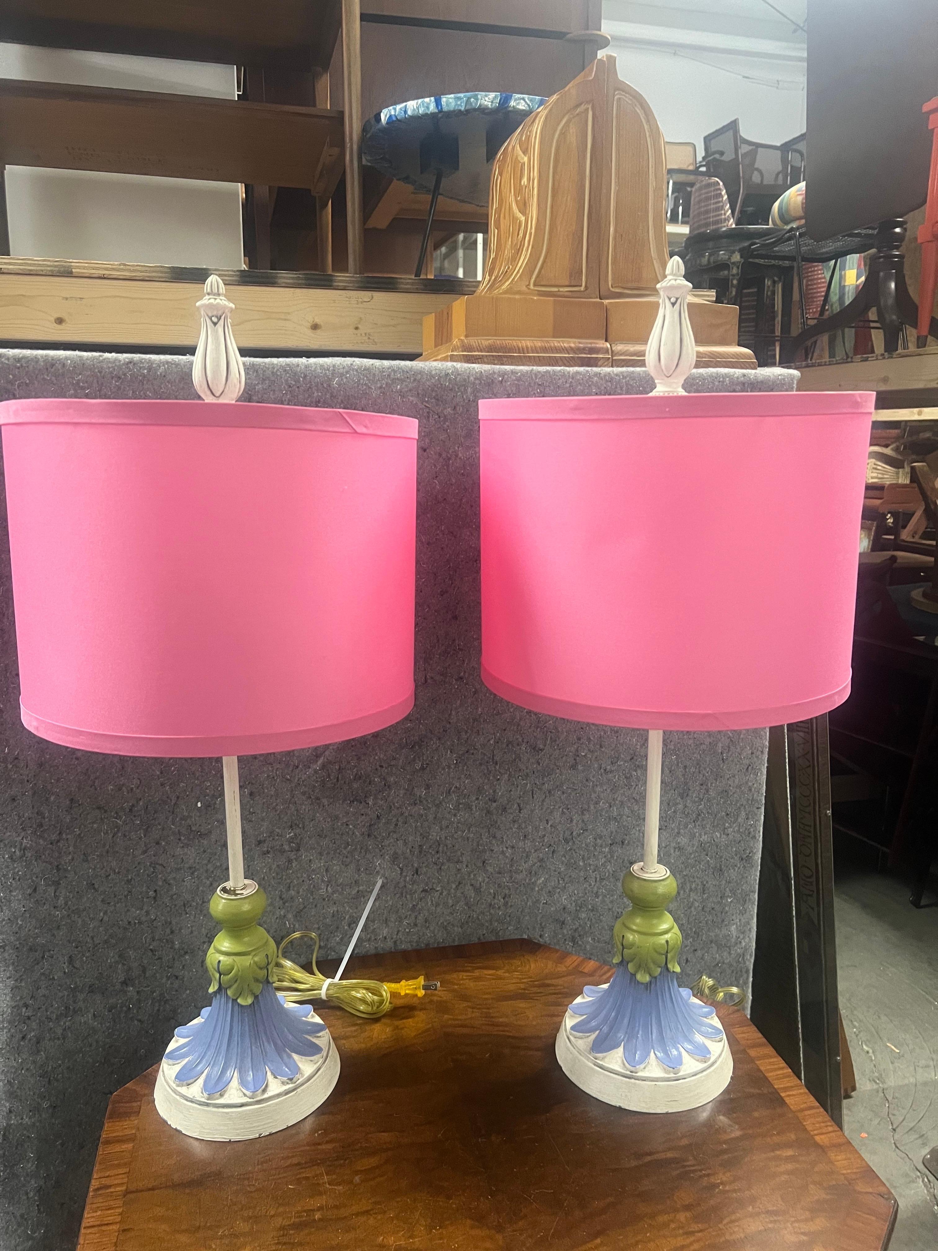 A pair of Vintage Hand Painted Whimsical Berman Lamps For Sale at 1stDibs