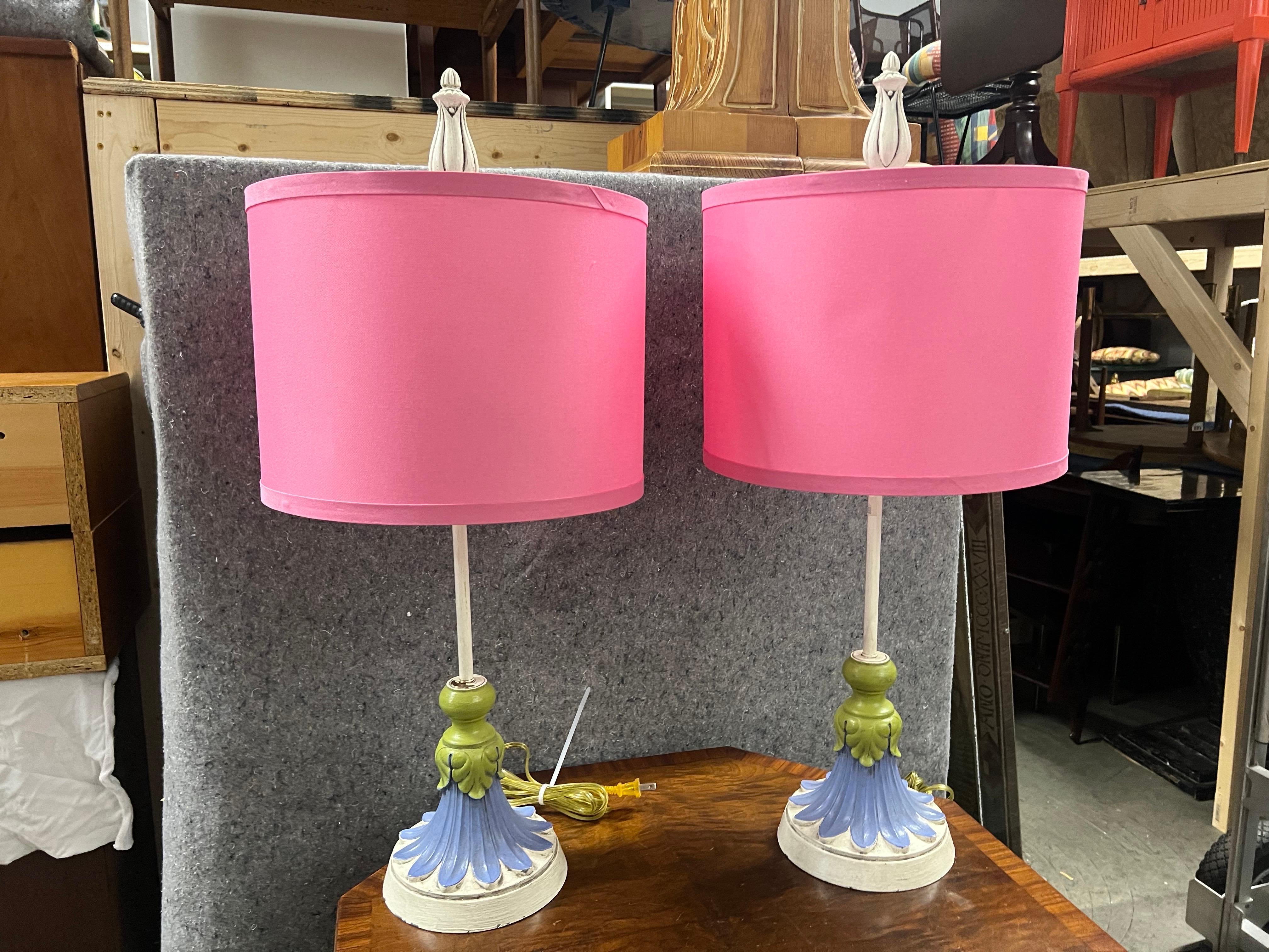 A pair of Vintage Hand Painted Whimsical Berman Lamps For Sale at 1stDibs
