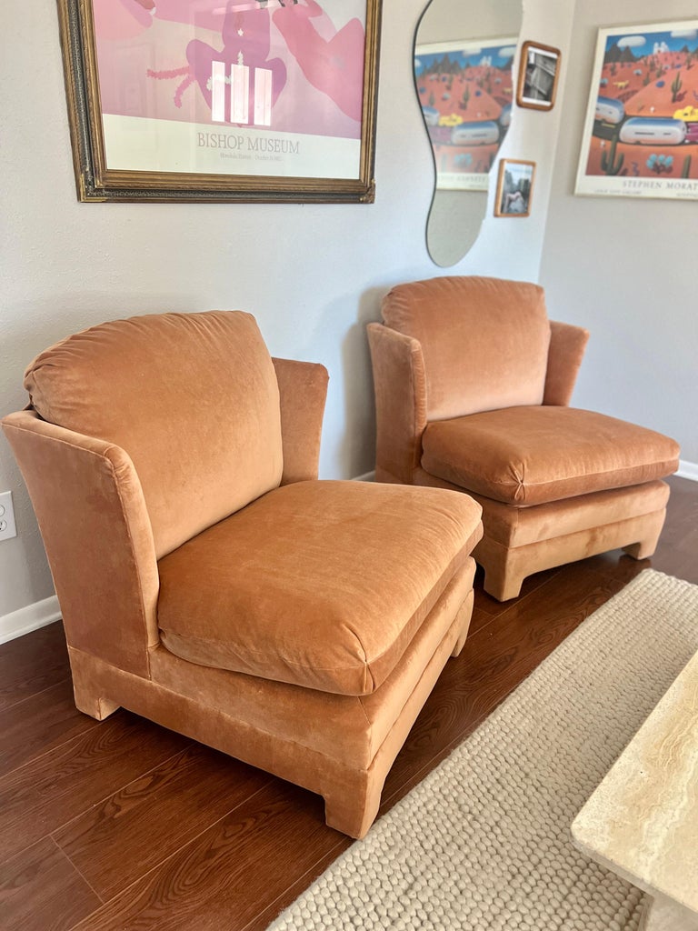 Pair of Vintage Mid-Century Modern Parsons Style Slipper Peach Lounge ...