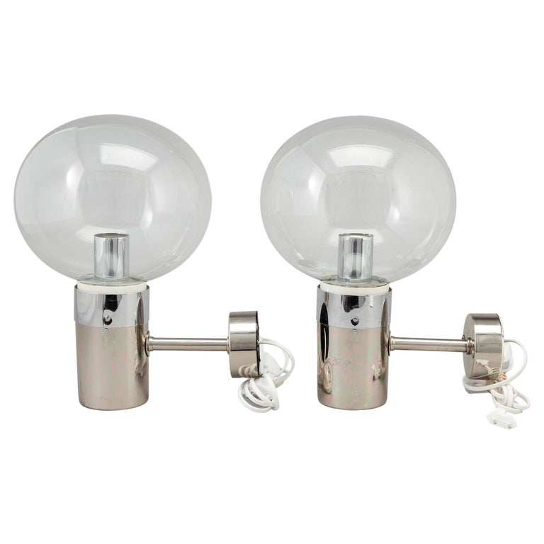 A pair of wall lamps by STEFF Chrome and Glass Germany c. 1980 For Sale ...