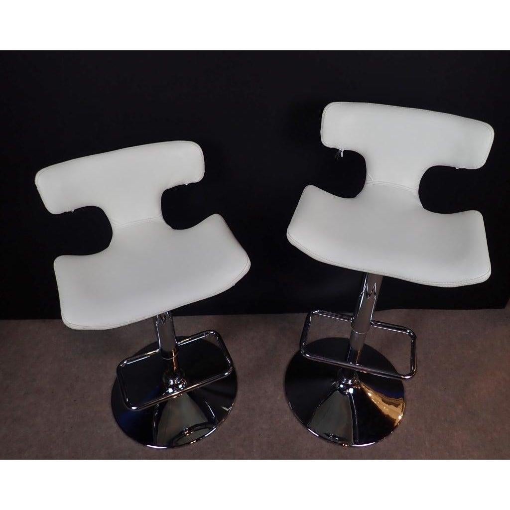 Pair of White Leather and Chrome Modern Adjustable Swivel Bar Stools at ...