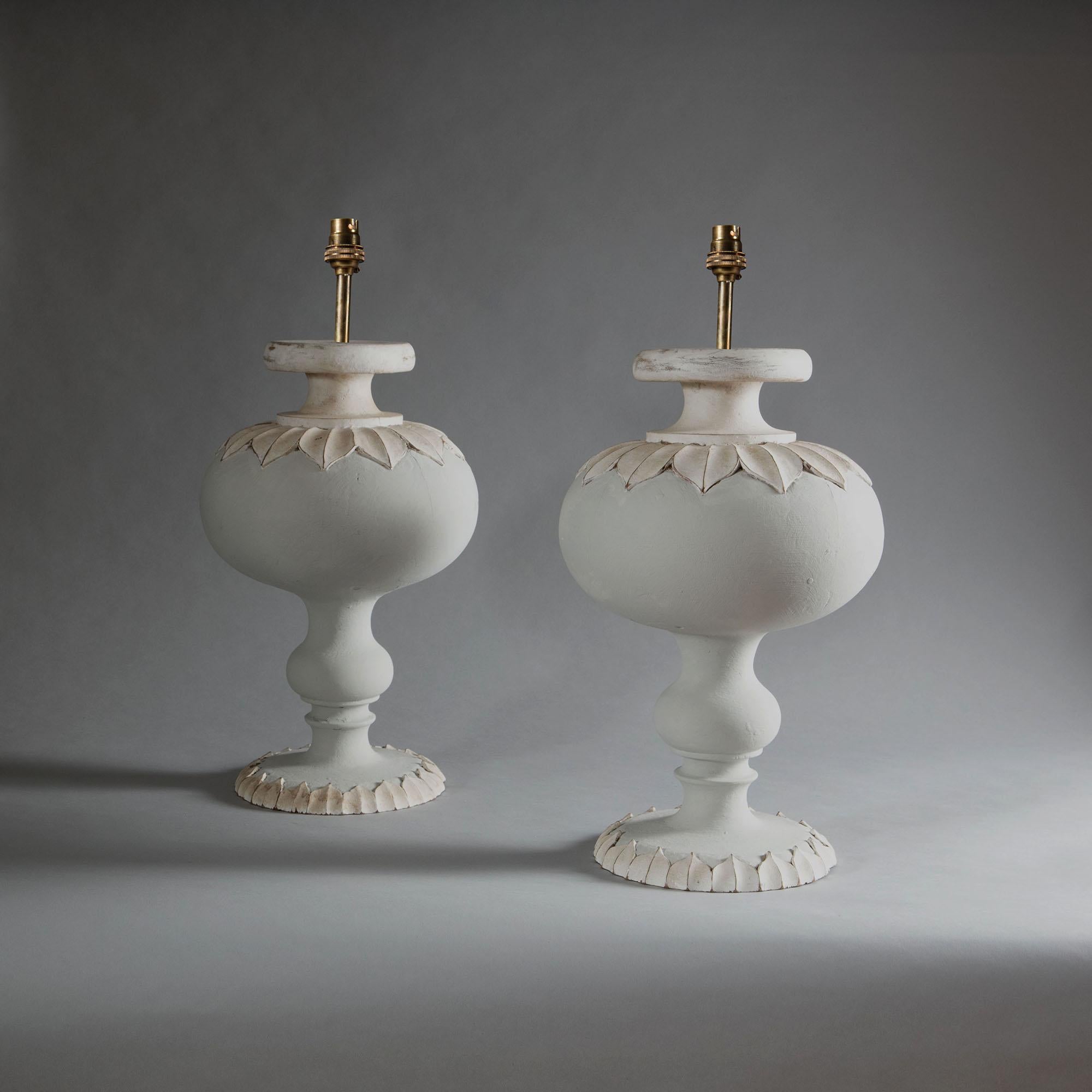 Pair of White Painted Wooden Lamp Bases For Sale at 1stDibs