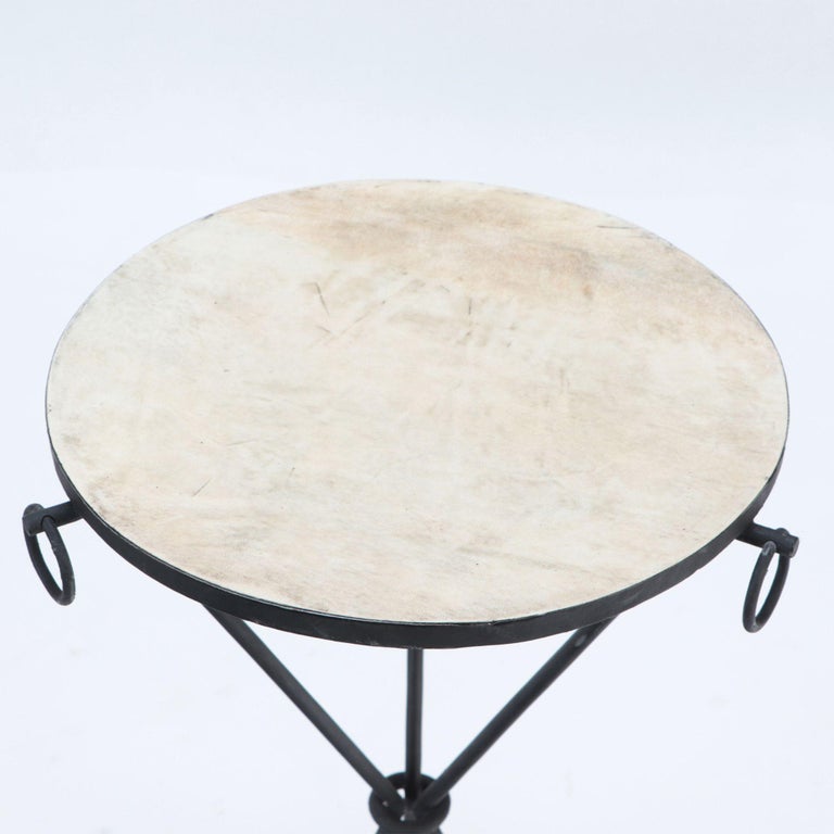Pair of Wrought Iron and Brass Drink Tables with Parchment Tops ...