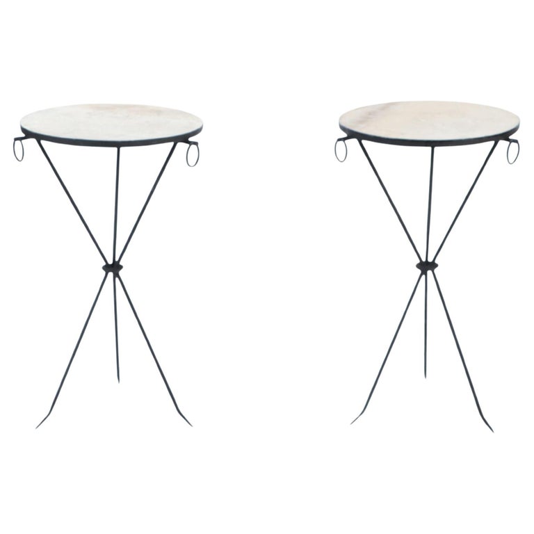 Pair of Wrought Iron and Brass Drink Tables with Parchment Tops ...