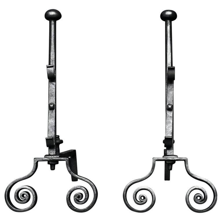 Pair of Wrought Iron Andirons For Sale at 1stDibs