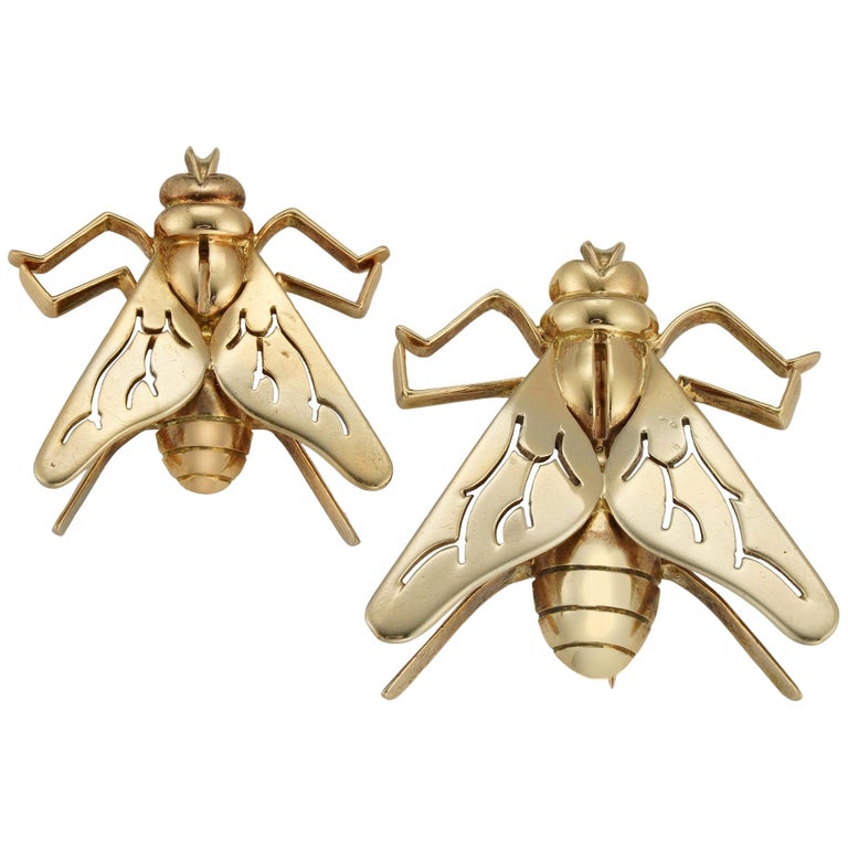 Pair of Yellow Gold Fly Insect Brooches, Boucheron at 1stDibs