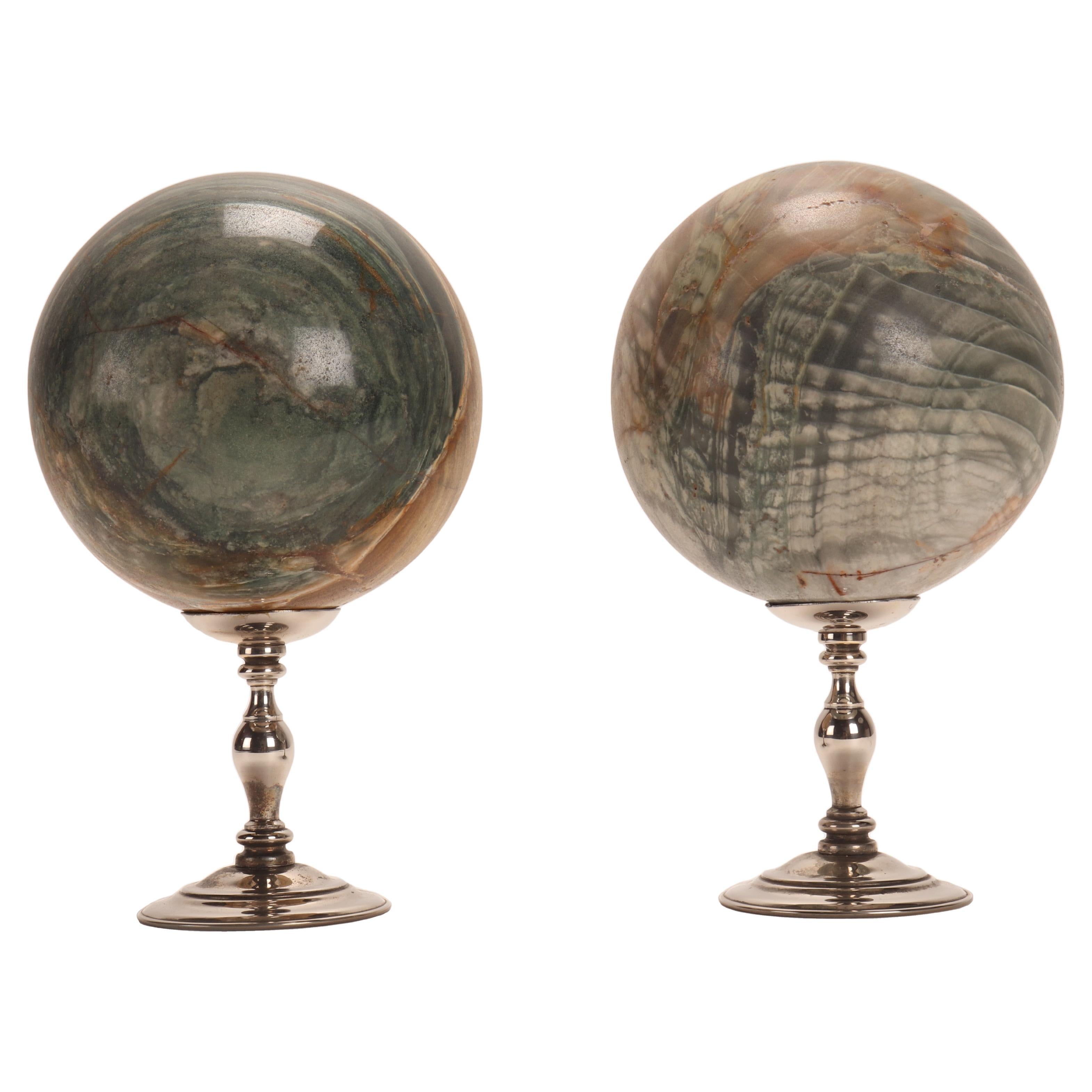 Pair of Zebra Agate Stone Spheres, Italy, 1870 For Sale at 1stDibs
