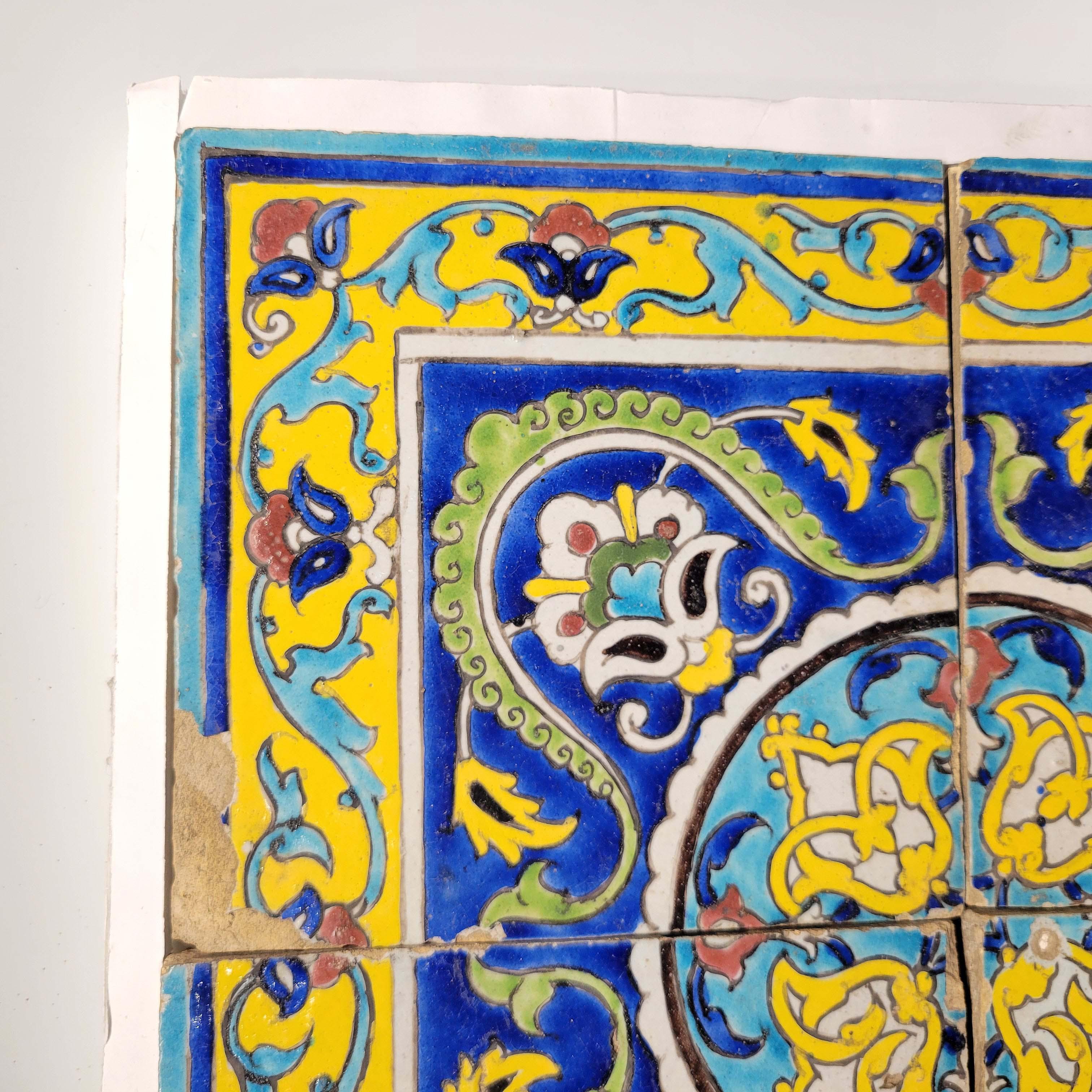 Panel of Four Late Safavid or Zand Cuerda Seca Tiles, Probably Isfahan ...