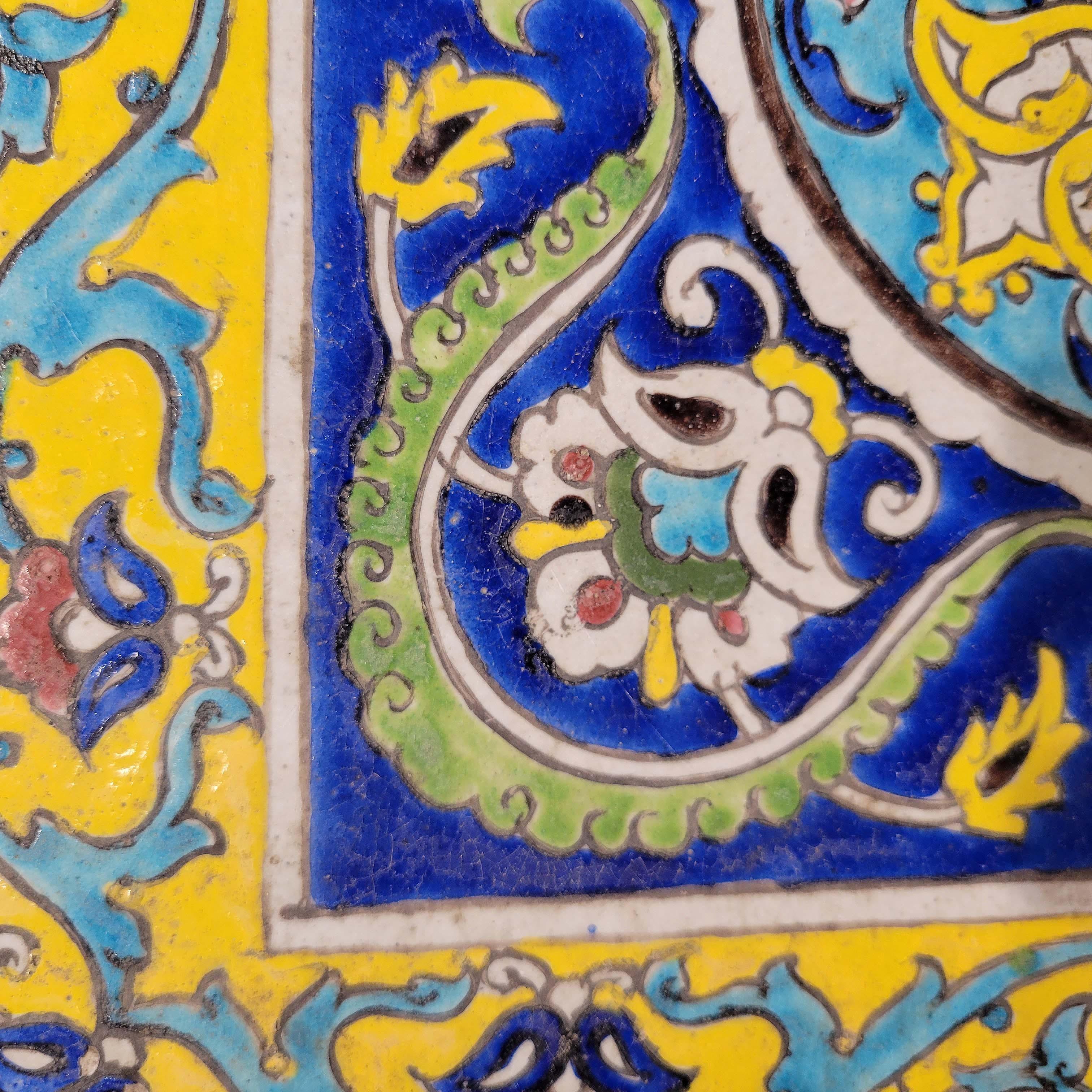 Panel of Four Late Safavid or Zand Cuerda Seca Tiles, Probably Isfahan ...