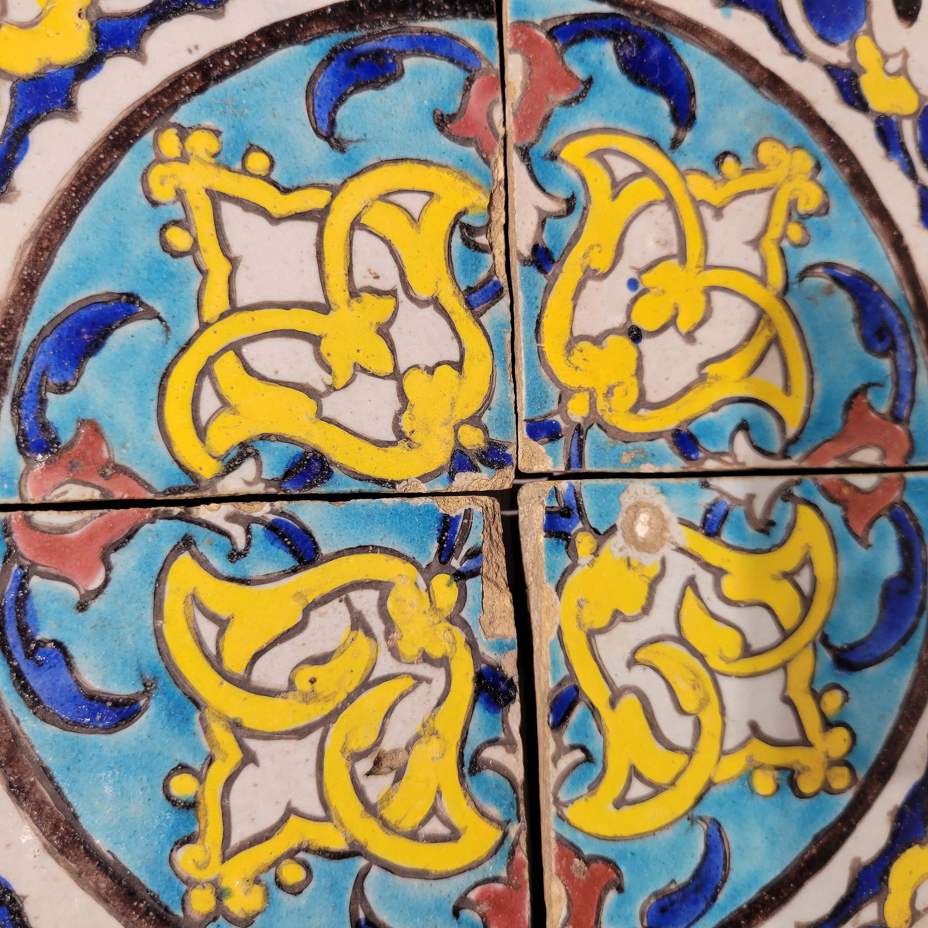 Panel of Four Late Safavid or Zand Cuerda Seca Tiles, Probably Isfahan ...