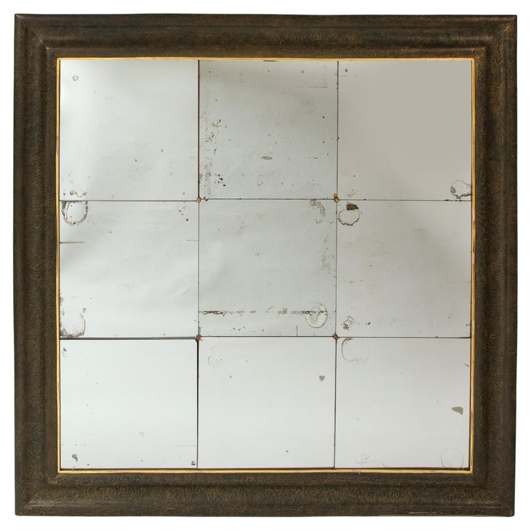 Parish Hadley Square Green and Antiqued Glass Mirror at 1stDibs