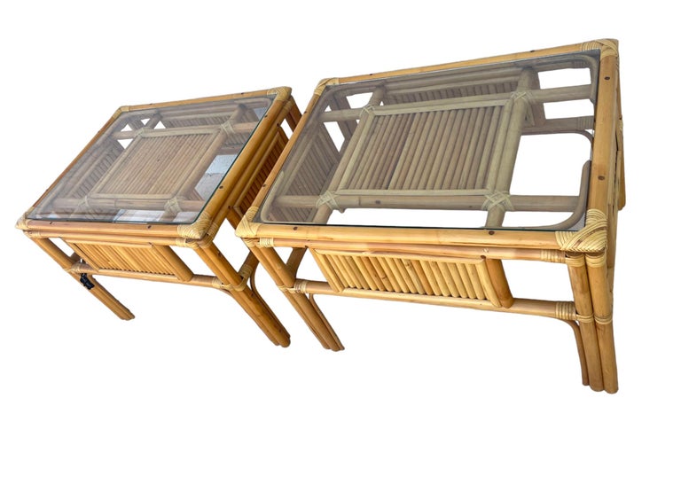 Perfect Pair, Coastal Rattan Side Tables For Sale at 1stDibs