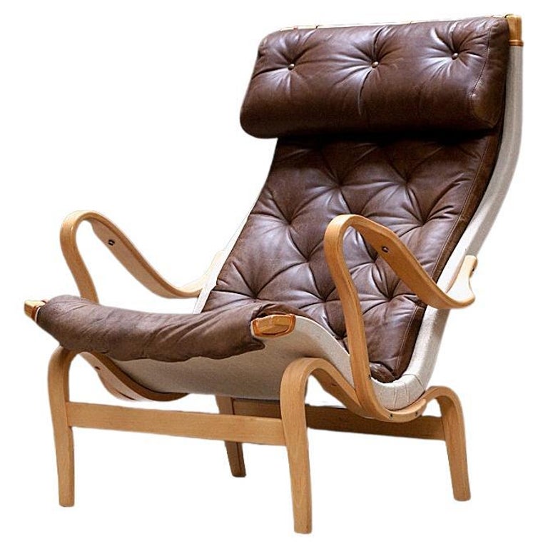 Pernilla Leather Lounge Chair by Bruno Mathsson for DUX For Sale at 1stDibs