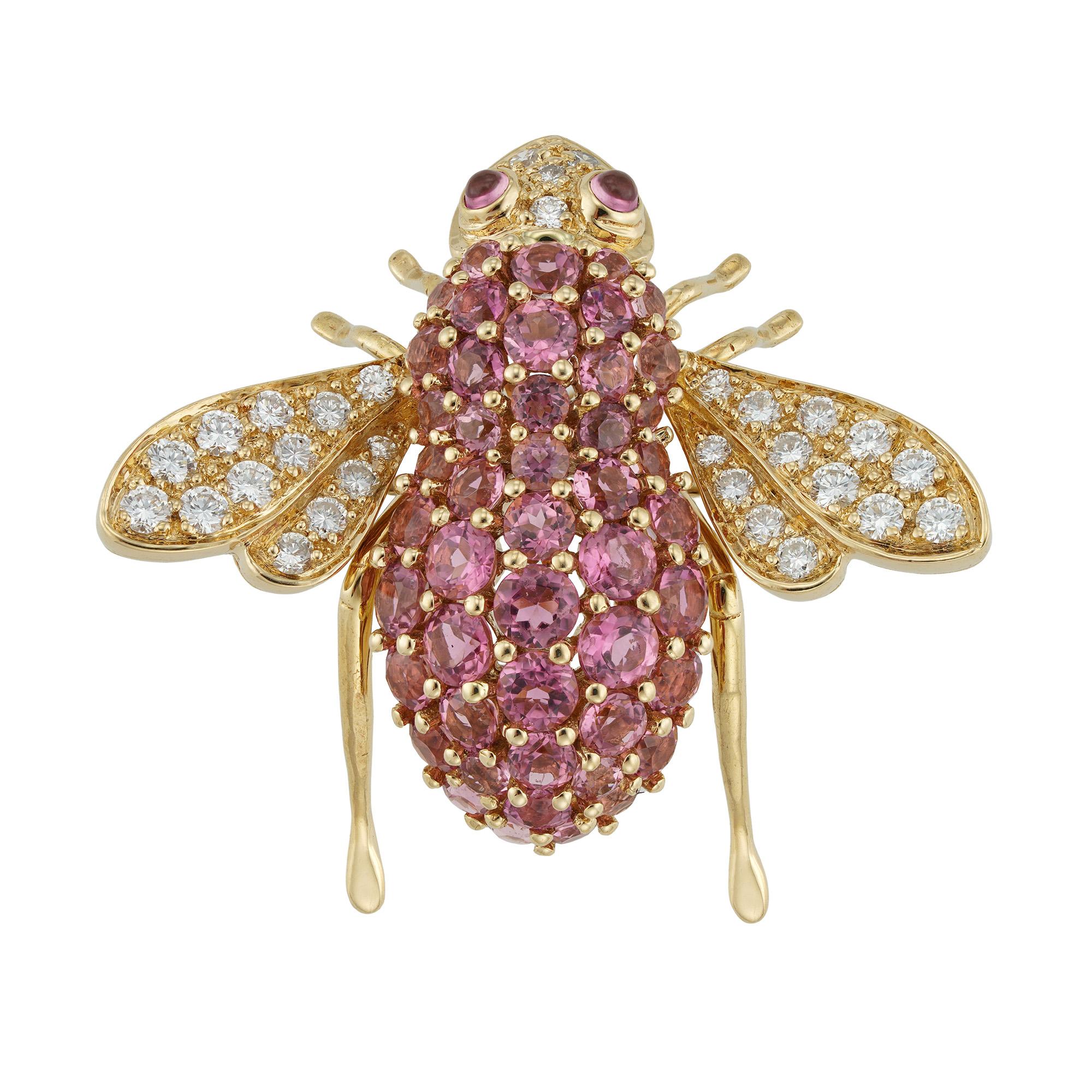A Pink Tourmaline And Diamond Bee Brooch For Sale at 1stDibs
