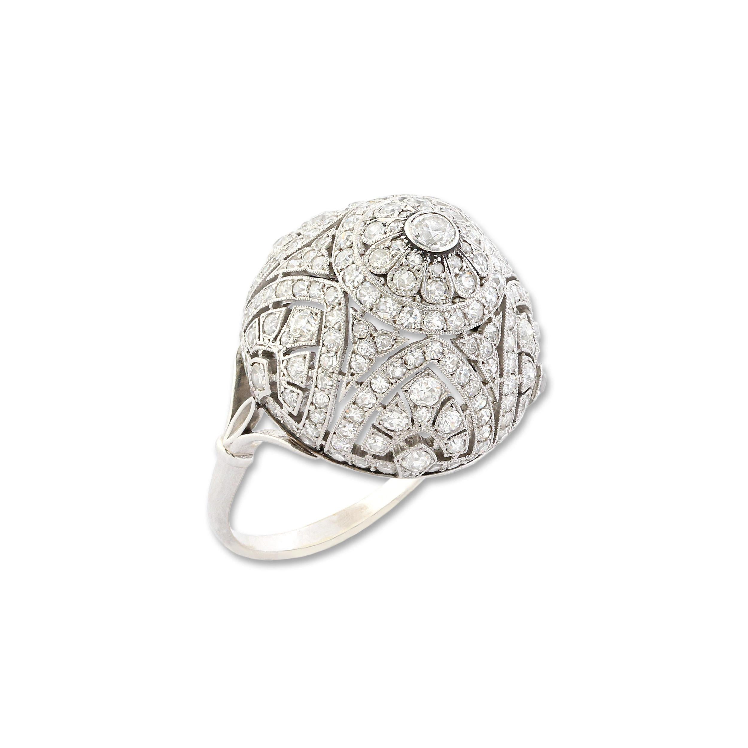 Platinum and Diamond Openwork Cocktail Ring For Sale at 1stDibs