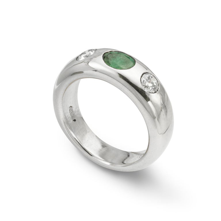 Platinum Emerald and Diamond Gypsy Ring For Sale at 1stDibs