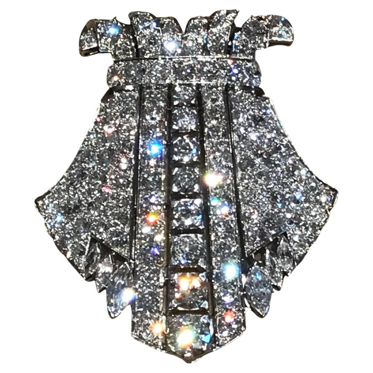 Platinum Pair of Art Deco Brooch Double Click Closure, Pt 46.00 Dm 22 ...