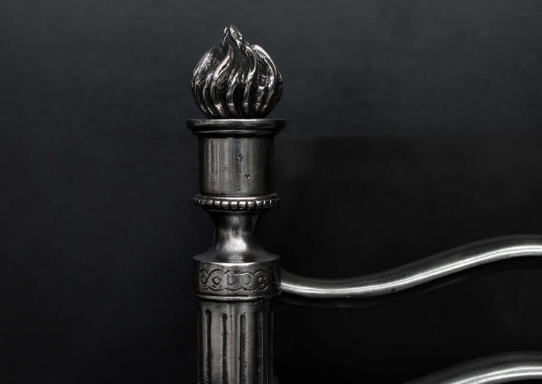 Polished Steel Firebasket with Tapering Legs and Flame Finials For Sale ...