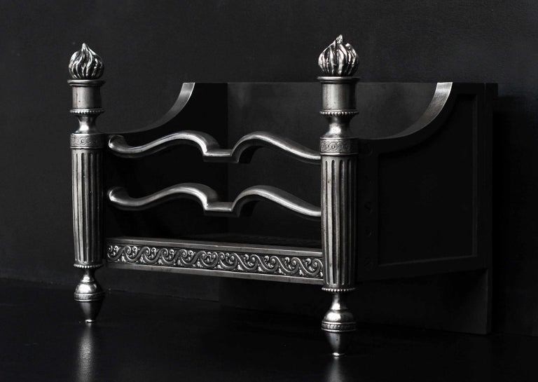 Polished Steel Firebasket with Tapering Legs and Flame Finials For Sale ...