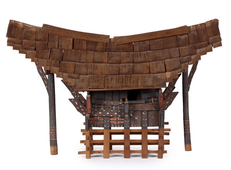 Polychrome Wood Model of an Indonesian Toraja Dwelling or Tongkonan, C ...