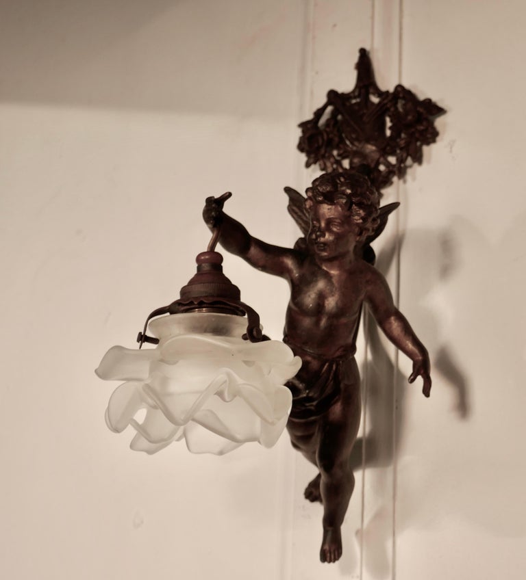 Pretty French Ormolu Cherub Wall Light at 1stDibs
