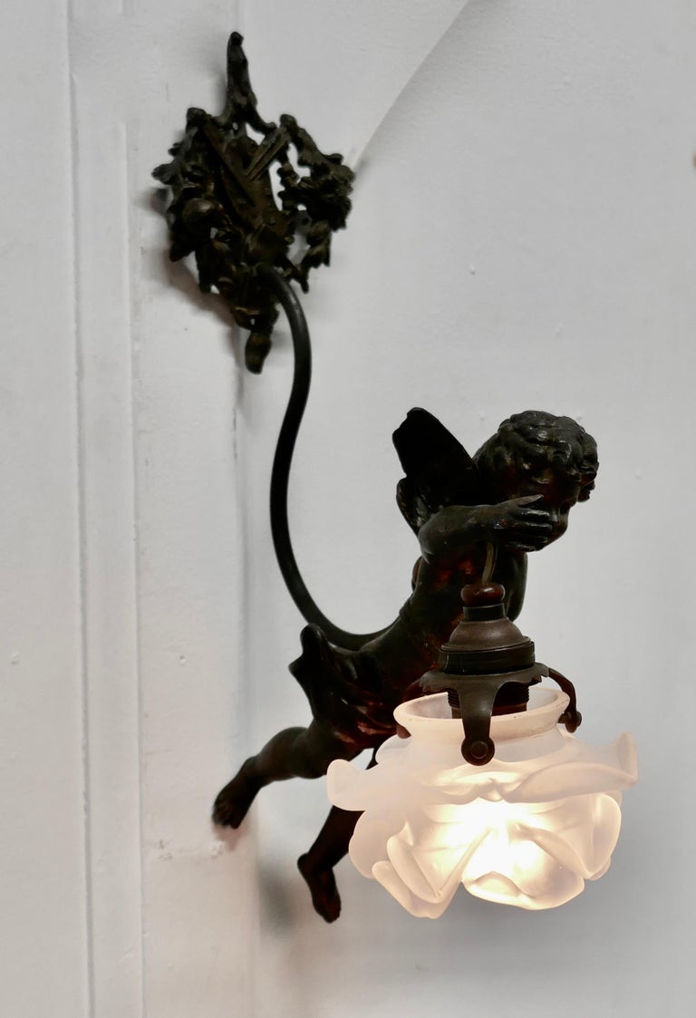 Pretty French Ormolu Cherub Wall Light at 1stDibs