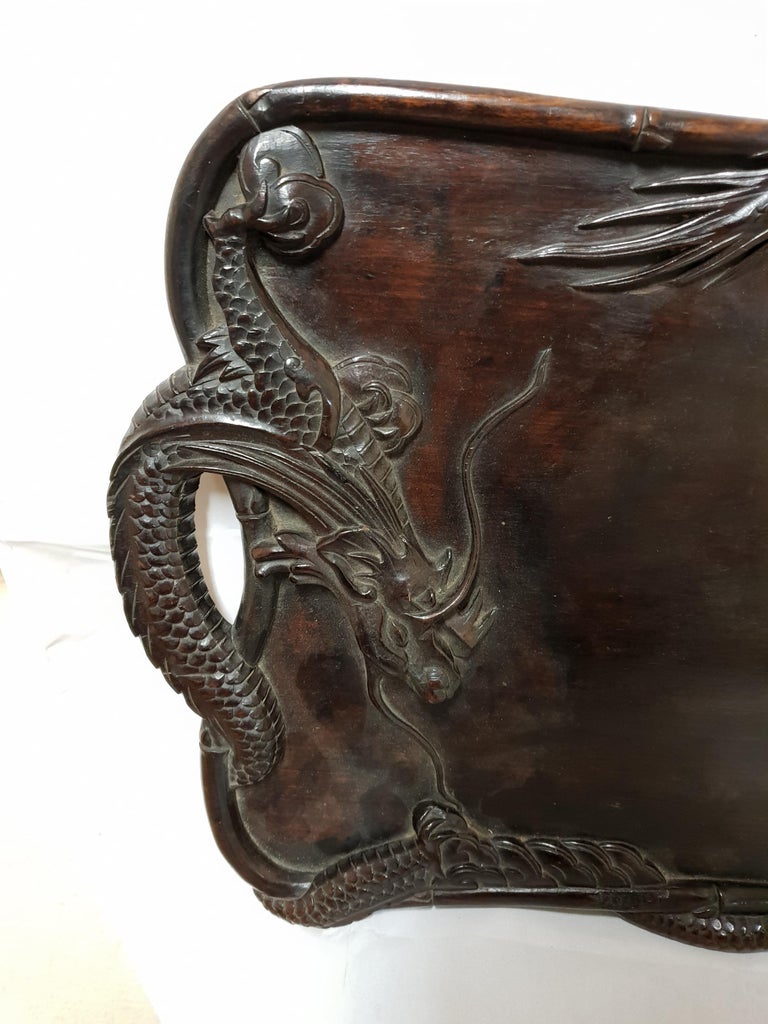 Qing Dynasty Chinese Hardwood Tray with Dragons, 1900s at 1stDibs