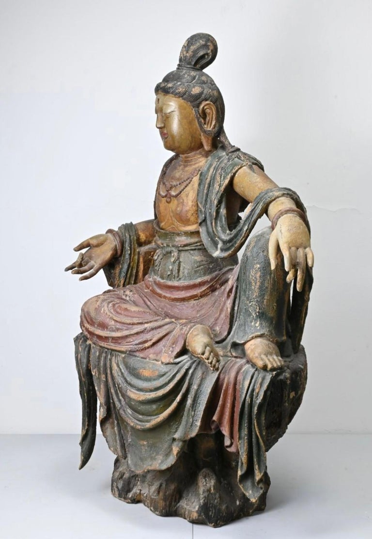 A Qing Dynasty Very Large Polychrome Painted Wood Figure Of Water Moon ...