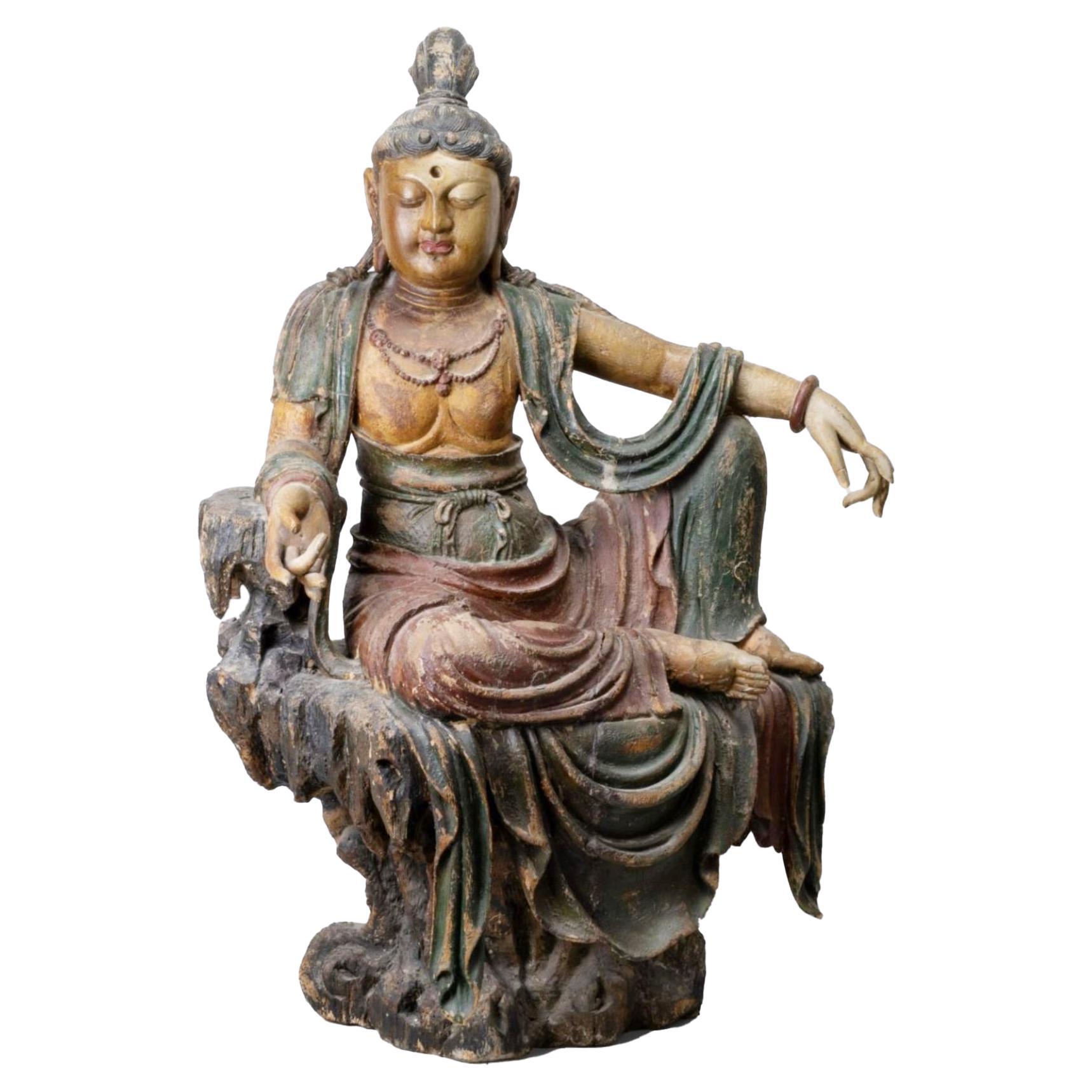 Monumental Soapstone Guanyin Figure with Pair of Maidens For Sale at ...