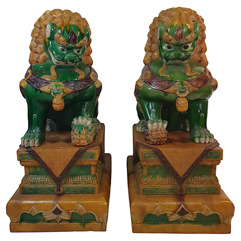 Rare and Important Pair of Early 20th Century Chinese Export Foo Dogs ...